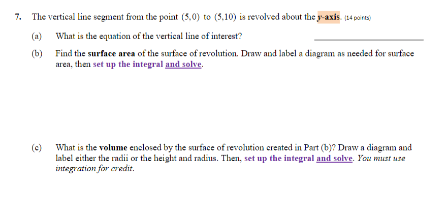 Solved 7. The vertical line segment from the point (5,0) to | Chegg.com