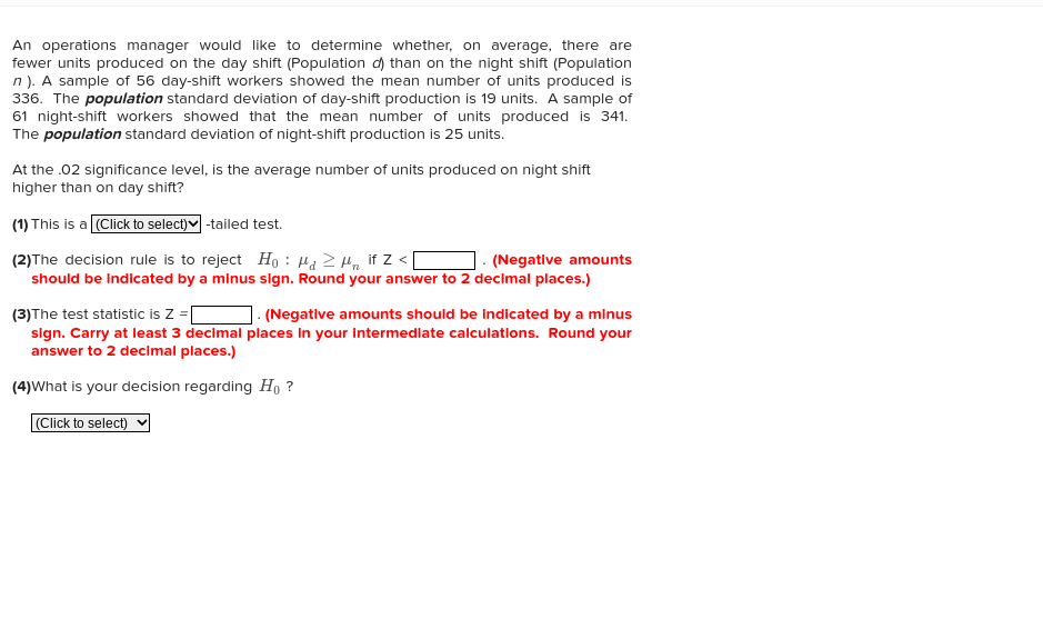 Solved An operations manager would like to determine | Chegg.com