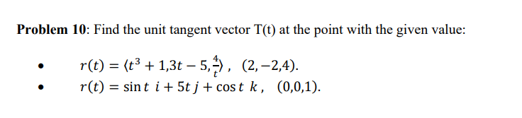 Solved Problem 10: Find the unit tangent vector T(t) at the | Chegg.com