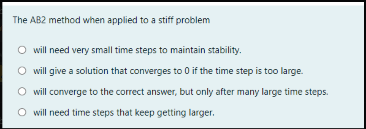 Solved The AB2 method when applied to a stiff problem will | Chegg.com
