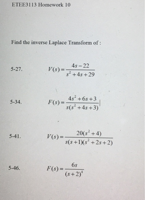 Solved ETEE3113 Homework 10 Find the inverse Laplace | Chegg.com