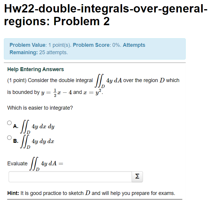 Solved Hw22-double-integrals-over-general- regions: Problem | Chegg.com