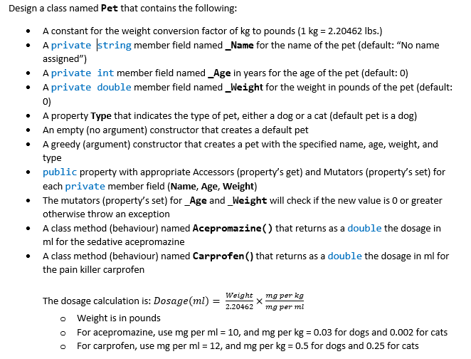 Solved Design a class named Pet that contains the following: | Chegg.com