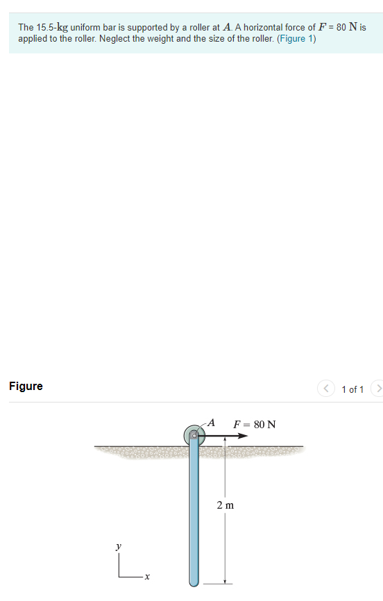 Solved The 15.5-kg uniform bar is supported by a roller at | Chegg.com