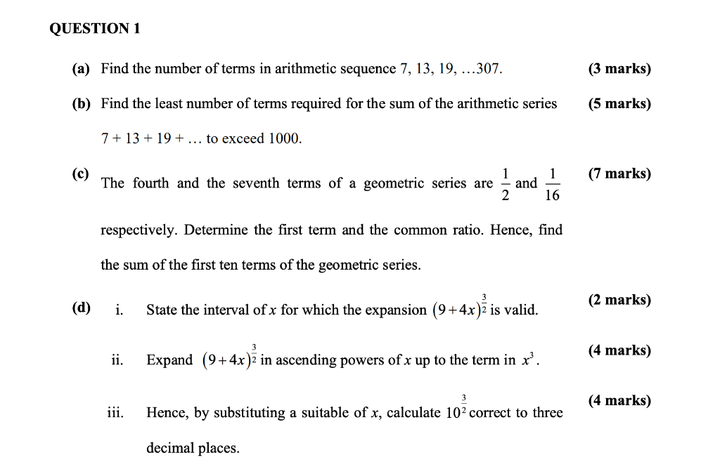 Solved QUESTION 1 (a) Find the number of terms in arithmetic | Chegg.com