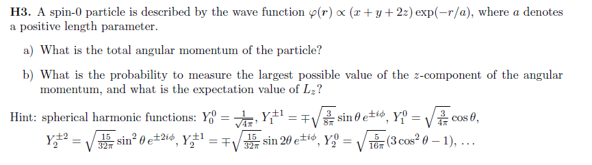 Solved H3. A spin-0 particle is described by the wave | Chegg.com