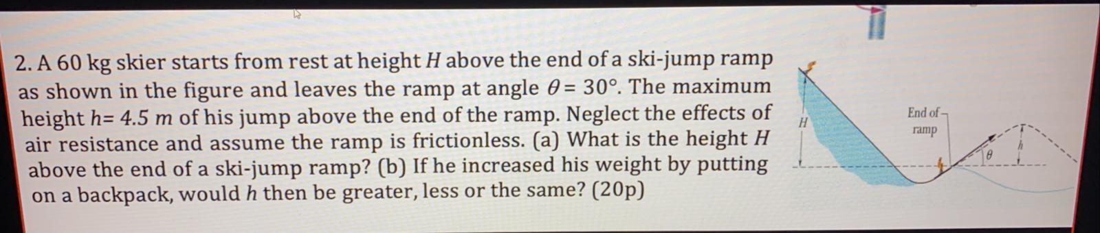 Solved H 2. A 60 kg skier starts from rest at height H above | Chegg.com