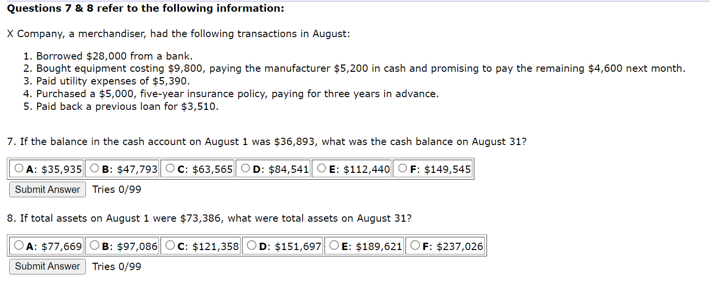 Solved Questions 7&8 refer to the following information: X | Chegg.com