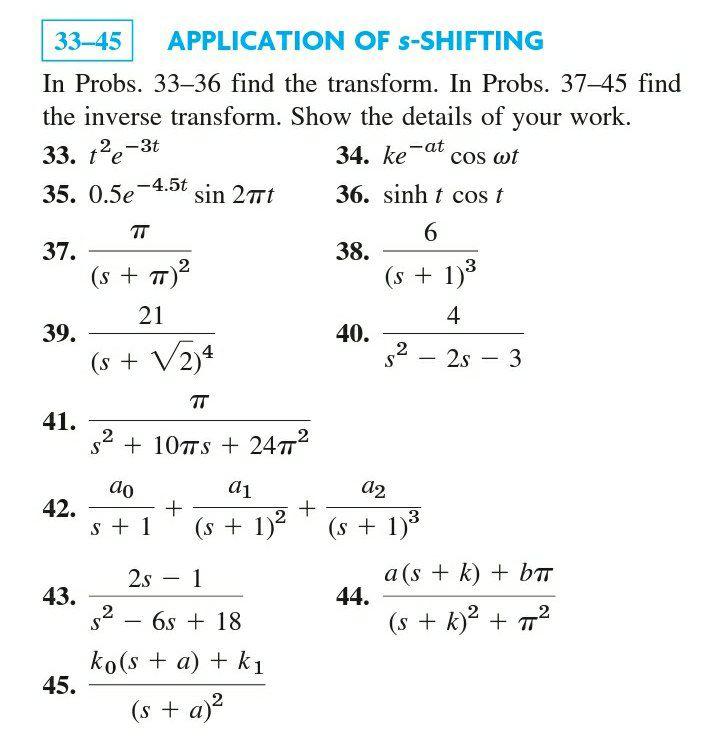Solved -at 33-45 APPLICATION OF S-SHIFTING In Probs. 33-36 | Chegg.com
