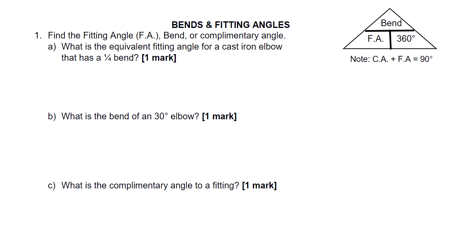 Solved BENDS \& FITTING ANGLES 1. Find the Fitting Angle | Chegg.com