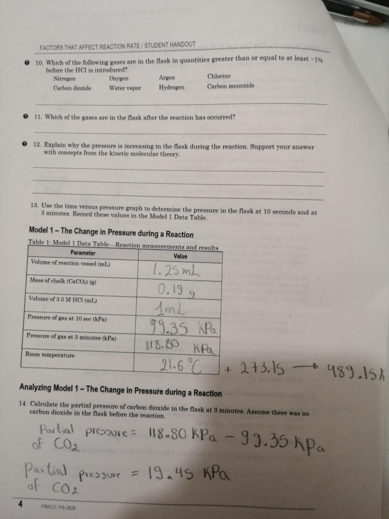 Solved FACTORS THAT AFFECT REACTION RATE / STUDENT HANDOUT | Chegg.com