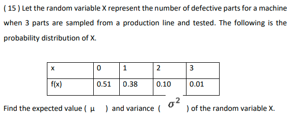 Solved ( 15 ) Let the random variable X represent the number | Chegg.com