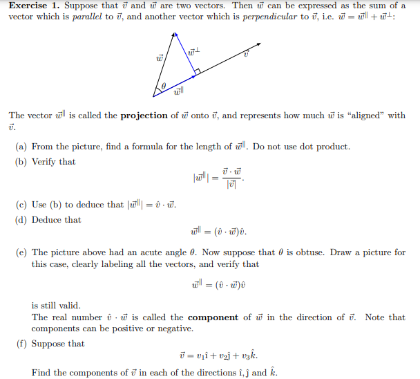 Solved Exercise 1. ﻿Suppose that vec(v) ﻿and vec(w) ﻿are two | Chegg.com