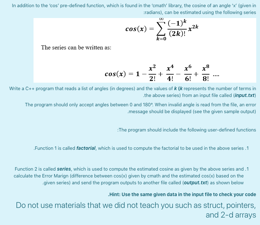 Solved In addition to the 'cos' pre-defined function, which | Chegg.com