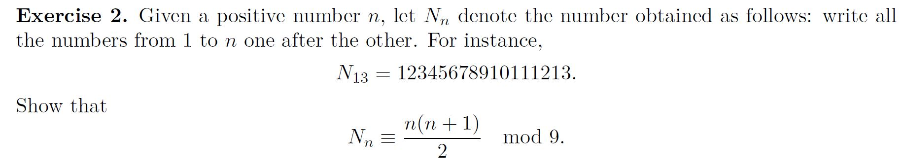 Solved Exercise 2. Given a positive number n, let Nn denote | Chegg.com