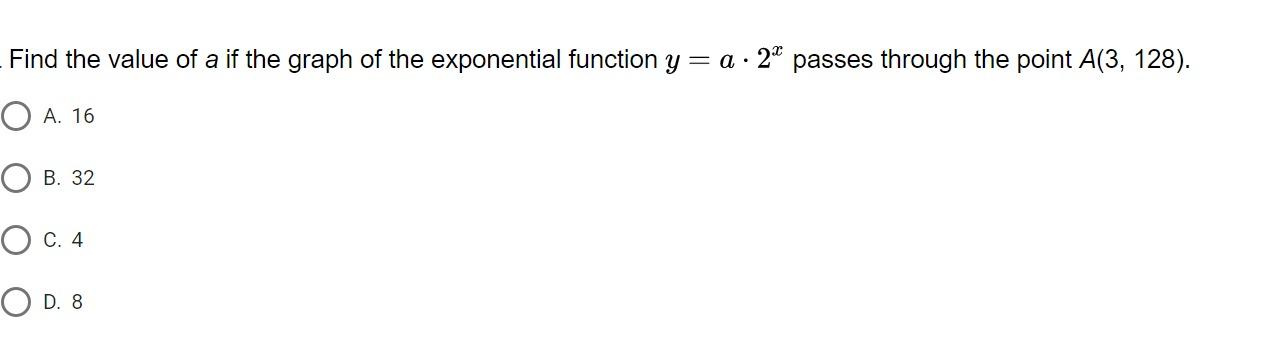 Solved Find the value of a if the graph of the exponential | Chegg.com