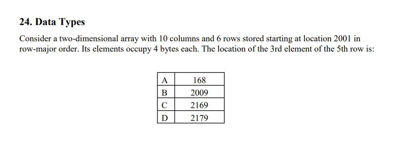 Solved 24. Data Types Consider a two-dimensional array with | Chegg.com
