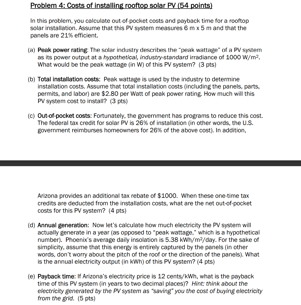Solved Problem 4: Costs of installing rooftop solar PV (54 | Chegg.com