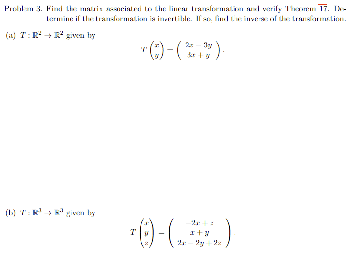 Solved Problem 3. Find the matrix associated to the linear | Chegg.com
