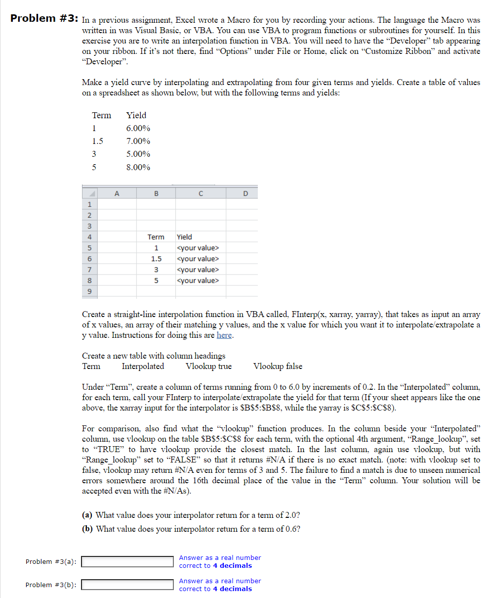 Problem #3: In a previous assignment, Excel wrote a | Chegg.com