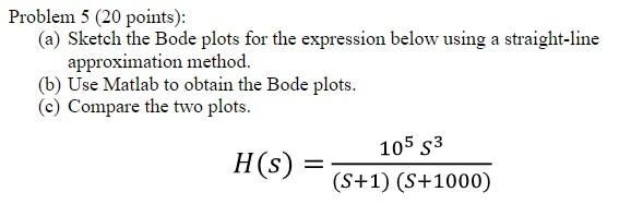 Solved Problem 5 (20 points): (a) Sketch the Bode plots for | Chegg.com