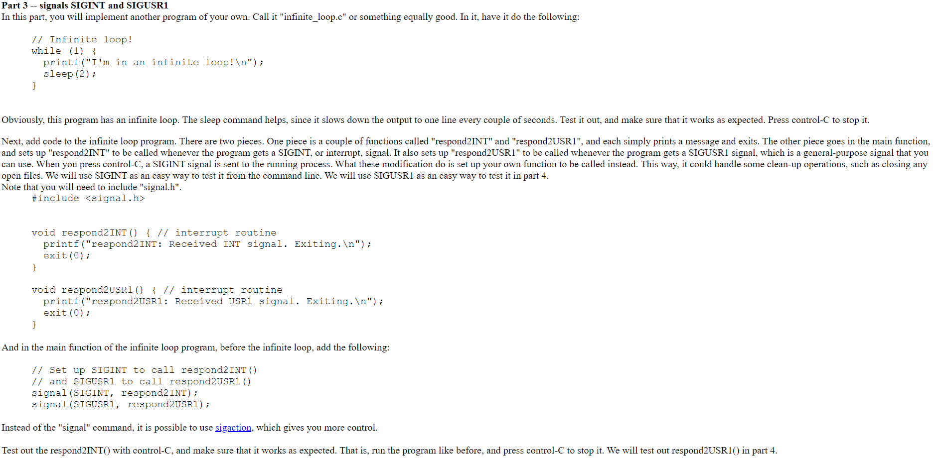 Solved Purpose: is used to pass a signal to a running | Chegg.com