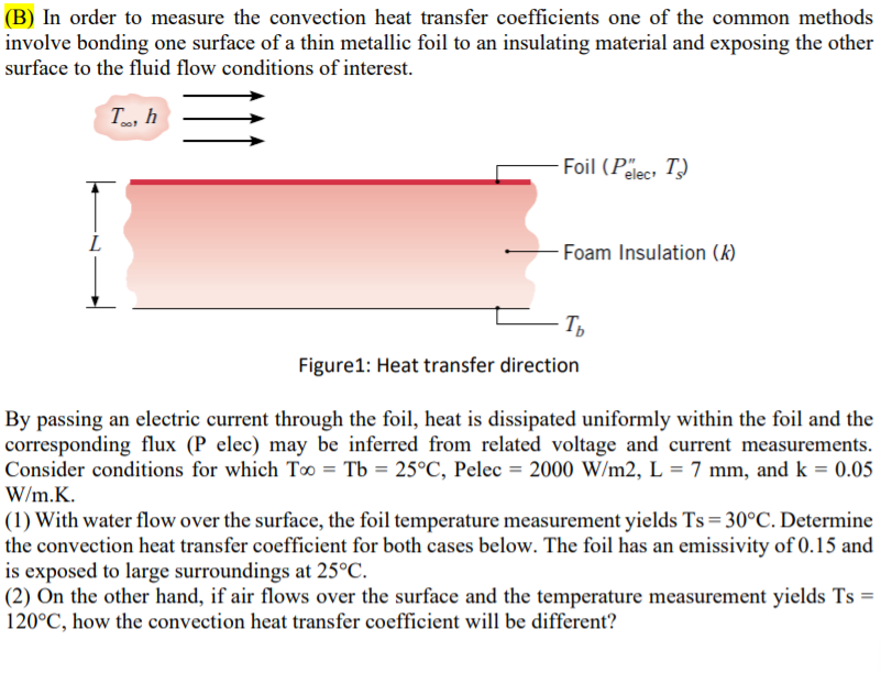 Solved (B) In order to measure the convection heat transfer | Chegg.com