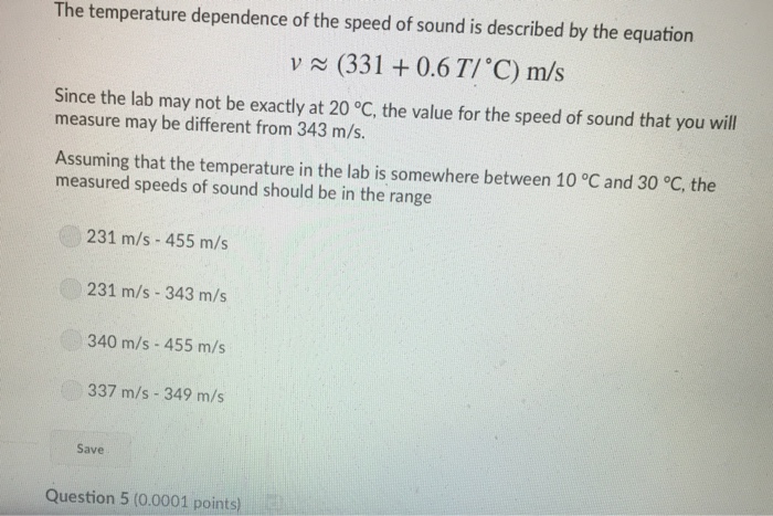 Solved The temperature dependence of the speed of sound is | Chegg.com