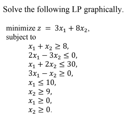 Solved Solve the following LP graphically. minimizez=3x1+8x2 | Chegg.com