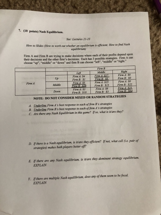 Solved 7. (10 points) Nash Equilibrium. See: Lectures 21-23 | Chegg.com
