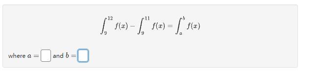 Solved ∫912f(x)−∫y11f(x)=∫abf(x) where a= and b=If | Chegg.com