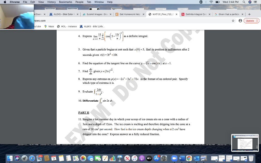 Solved 11 4. Express lim 1 li cos 5+ n as a definite | Chegg.com