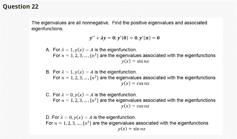 Solved Question 22 The eigenvalues are all nonnegative. Find | Chegg.com