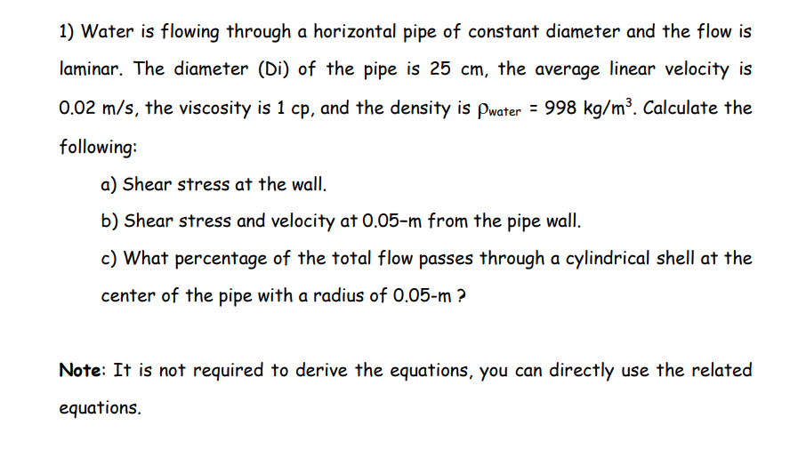 Solved 1) Water is flowing through a horizontal pipe of | Chegg.com
