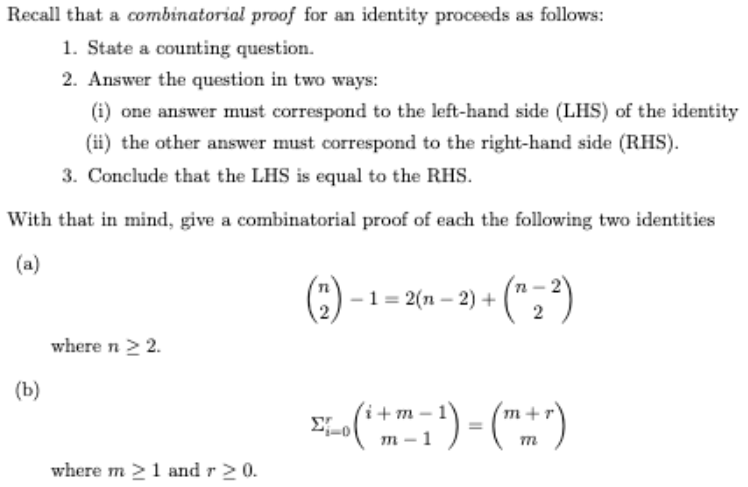 Solved Recall that a combinatorial proof for an identity | Chegg.com