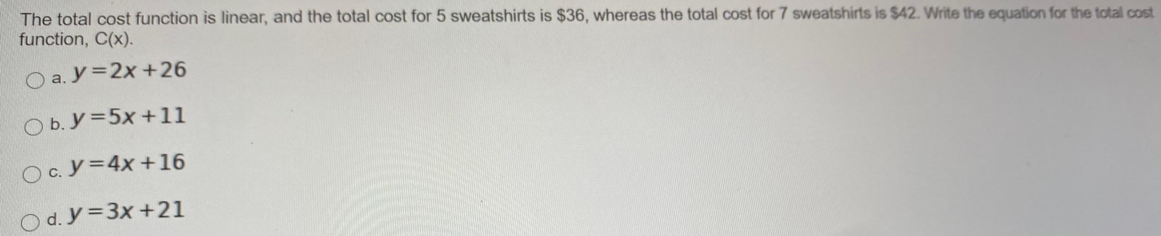 Solved The total cost function is linear, and the total cost | Chegg.com