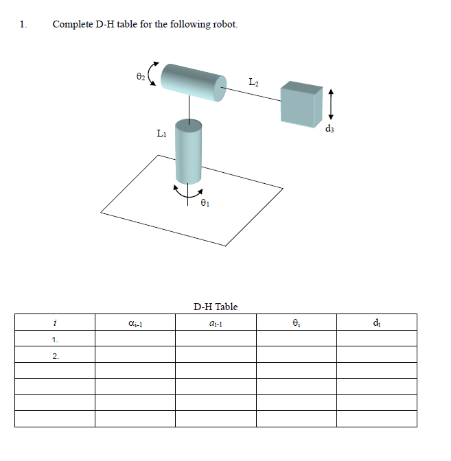 Solved 1. Complete D-H table for the following robot. 02 L2 | Chegg.com