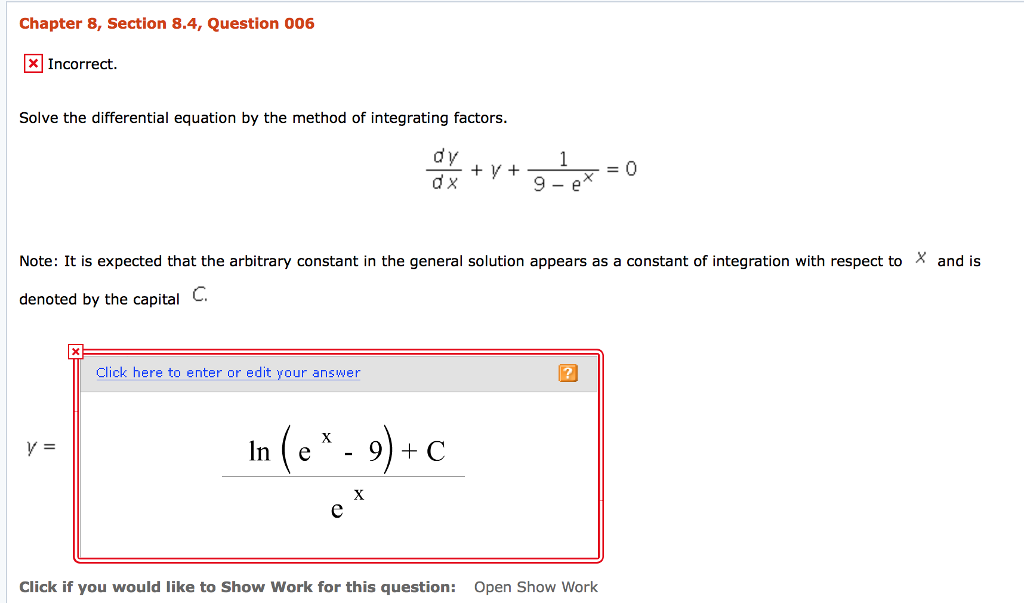 Solved Chapter 8, Section 8.4, Question 006 XIncorrect. | Chegg.com
