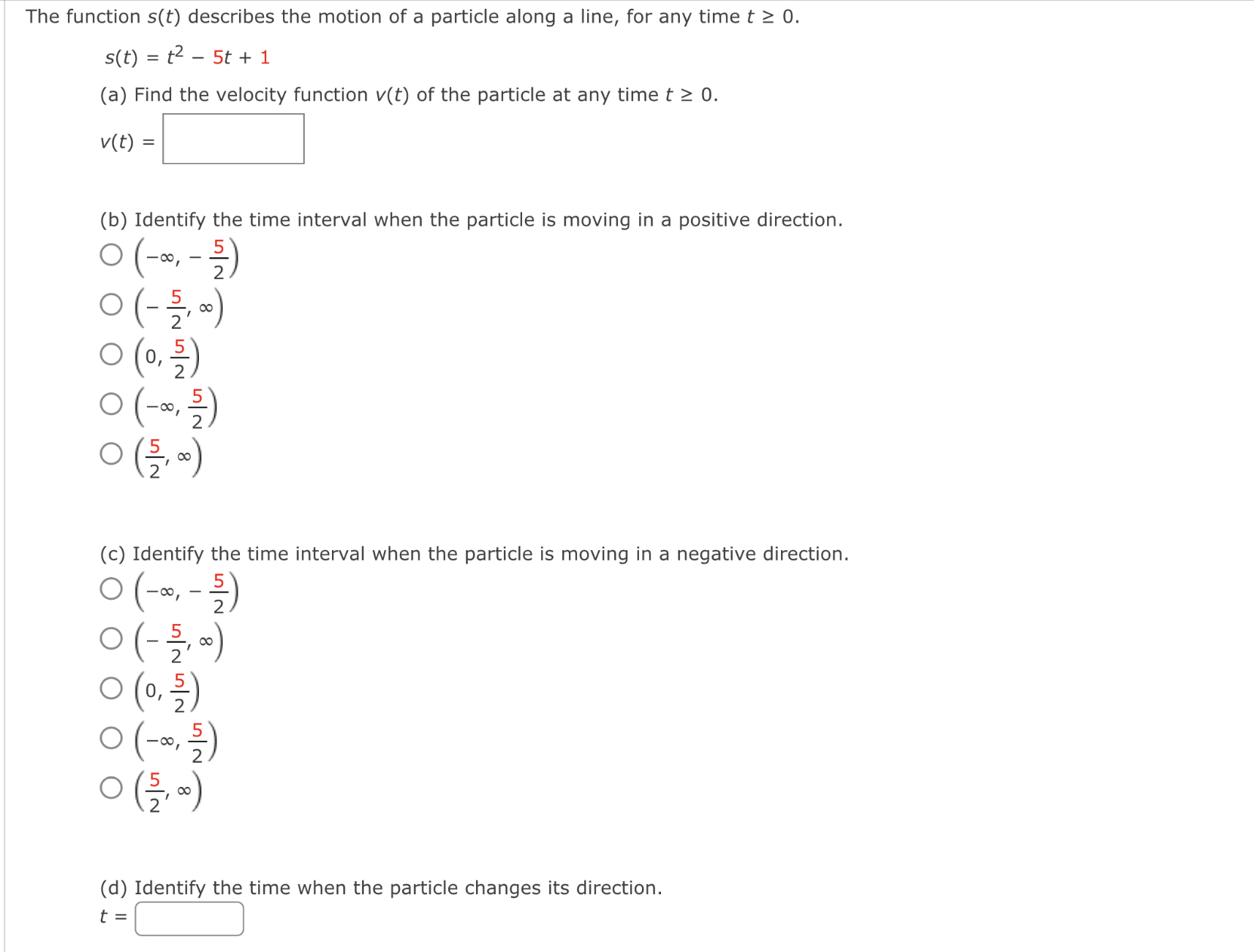 Solved s(t)=t2−5t+1 (a) Find the velocity function v(t) of | Chegg.com