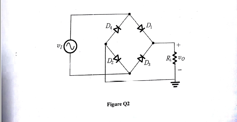 Solved Q2). Consider the full wave bridge rectifier circuit | Chegg.com