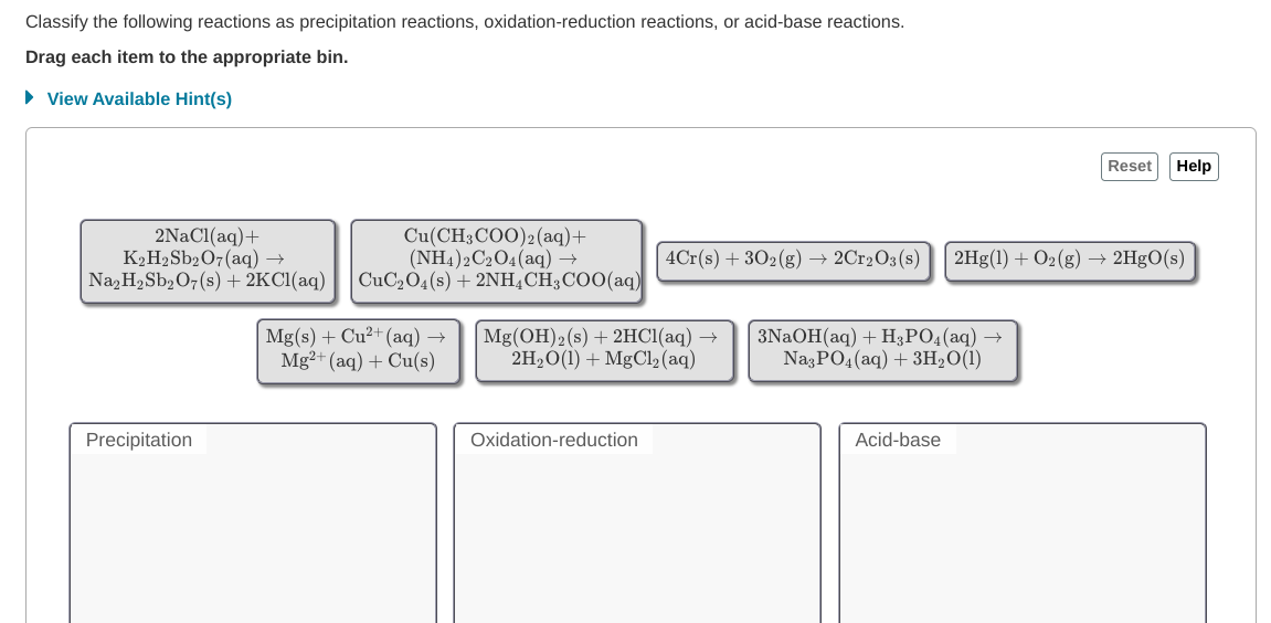 Solved Classify The Following Reactions As Precipitation