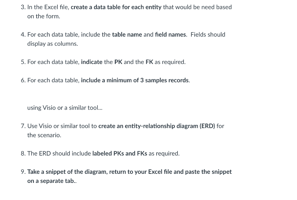 3. In the Excel file, create a data table for each | Chegg.com