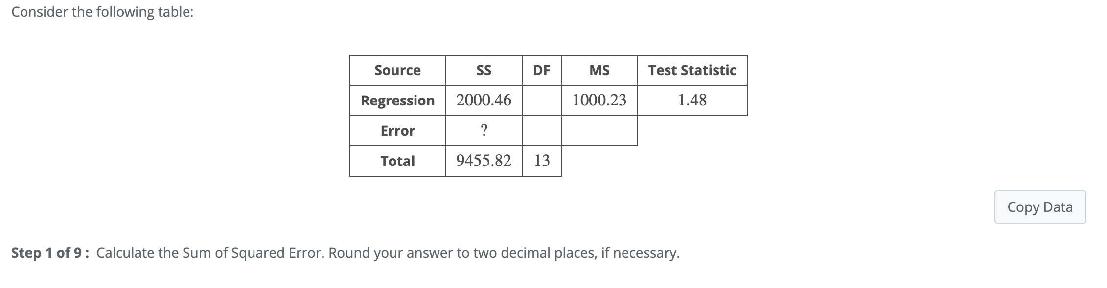 Solved Step 1 Of 9 Calculate The Sum Of Squared Error