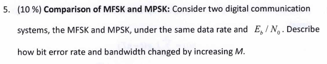 Solved 5. (10 %) Comparison of MFSK and MPSK: Consider two | Chegg.com