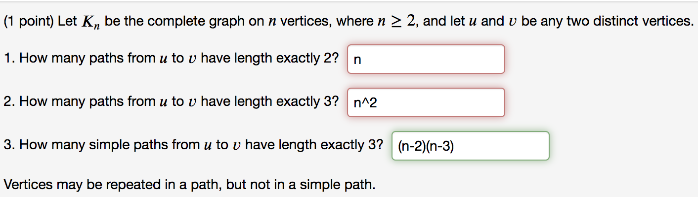 Solved (1 point) Let Kn be the complete graph on n vertices, | Chegg.com