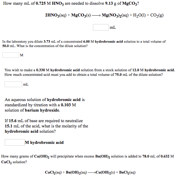 Solved How many mL of 0.725 M HNO3 are needed to dissolve | Chegg.com