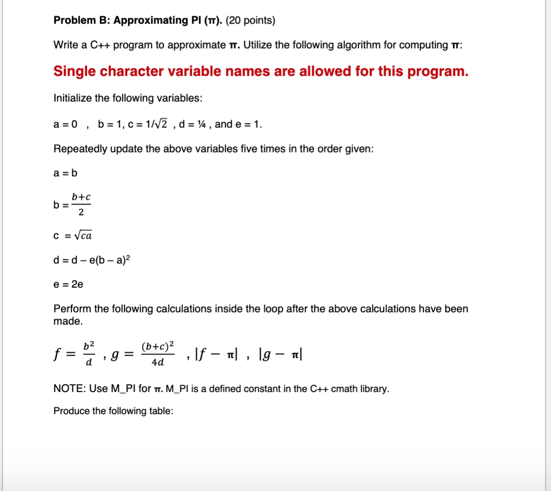 Solved Problem B: Approximating Pl (TT). (20 points) Write a | Chegg.com