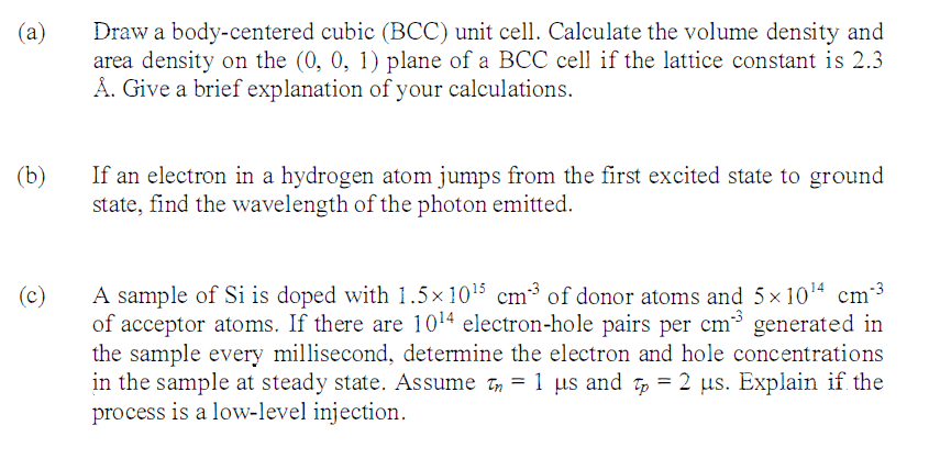 Solved (a) (b) (c) Draw a body-centered cubic (BCC) unit | Chegg.com