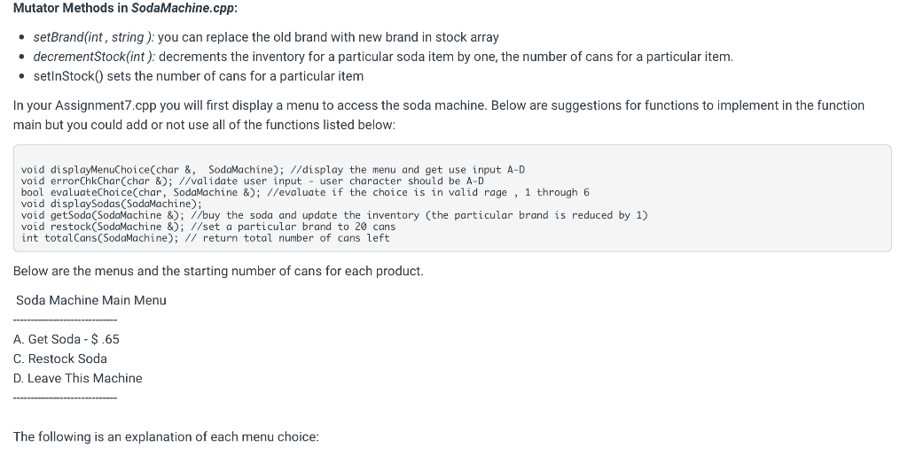 Solved Constructor in SodaMachine.cpp: of integer that keeps | Chegg.com