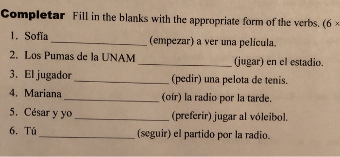 Completar Fill in the blanks with the appropriate | Chegg.com